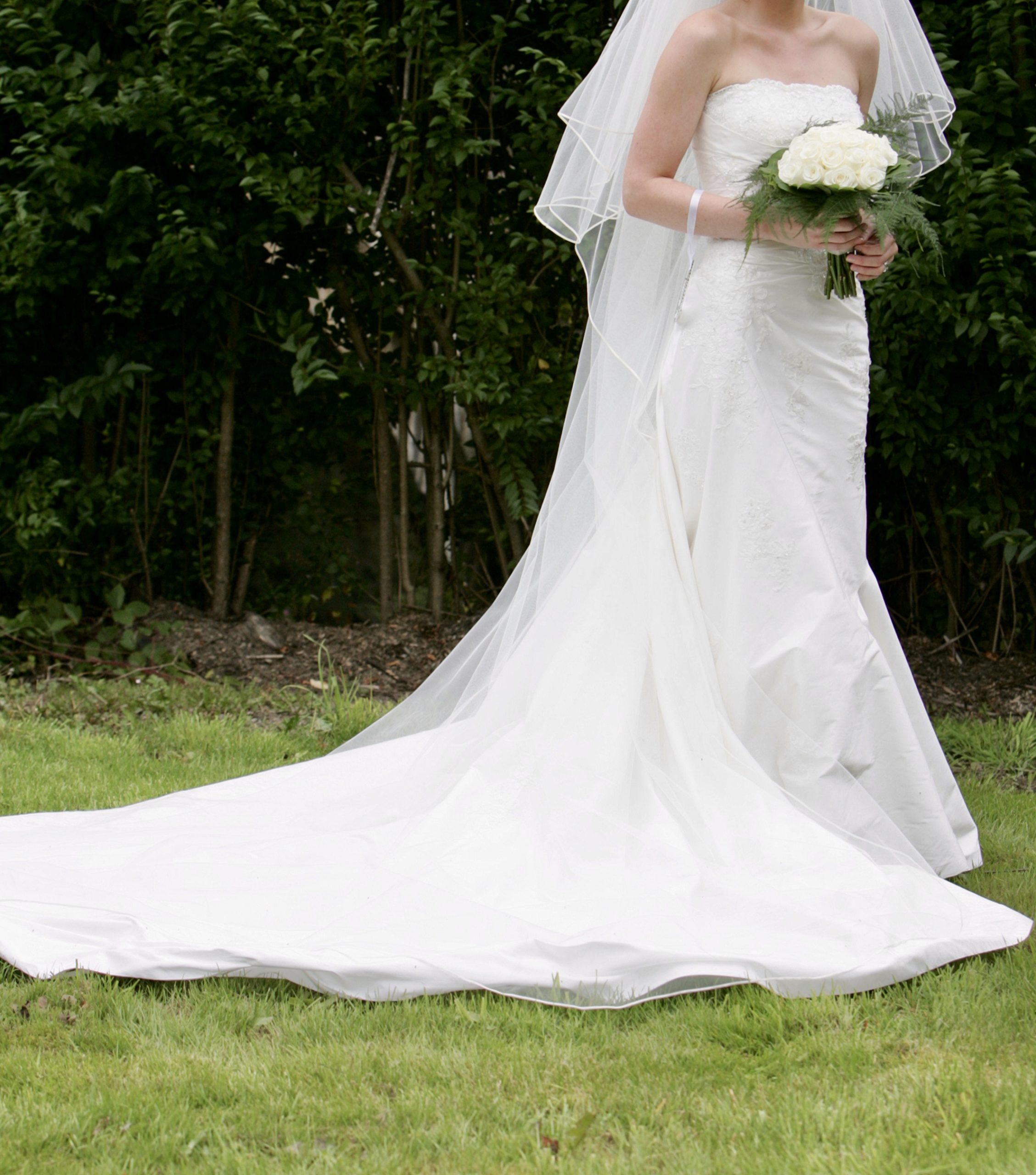 Pronovias Ipanema ivory silk dupion wedding dress with Cathedral length ...